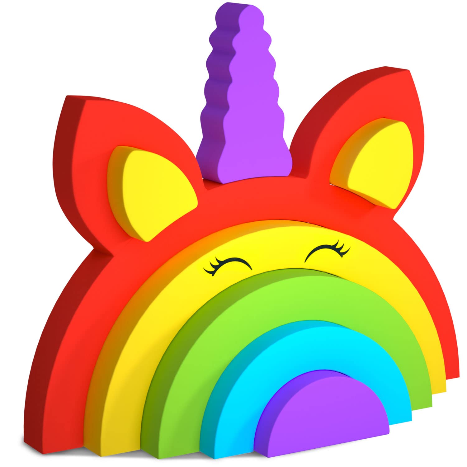 Scuwtocn Wooden Unicorn Block Set Stacking Toys for Kids 1-3, Rainbow Stacker Toys for 2 Year Old Girls Boys Montessori Toys for 2 3 4 Year Old Boys Girls, Fine Motor Toys Birthday Gifts for Toddlers