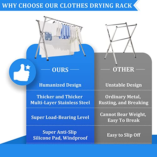 HJWTCQL 95IN Extra Large Clothes Drying Rack Folding Indoor,Drying Rack Clothing, Laundry Hanger Drying Racks,Stainless Steel Clothes Drying Racks Folding Indoor,Foldable Laundry Clothing Drying Rack