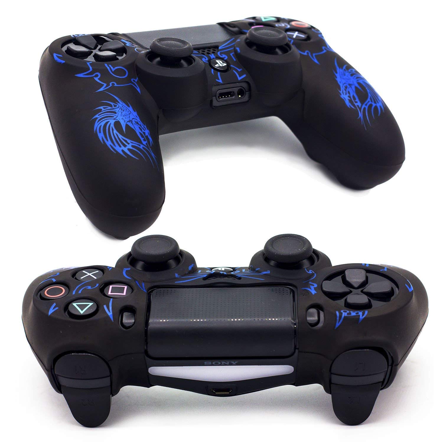 Controller Skin for PS4,BRHE Anti-Slip Grip Silicone Cover Protector Case Compatible with PS4 Slim/PS4 Pro Wireless/Wired Gamepad Controller with 2 Dragon Carving Thumb Grip Caps