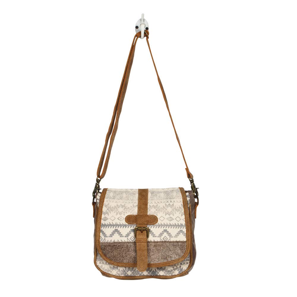 Myra Bag Patterns Flapover Upcycled Canvas and Cowhide, Brown, Size One Size, 7