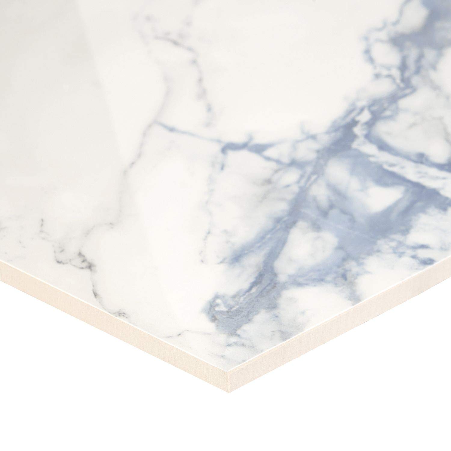Calacatta Indigo 4 in. x 8 in. Polished Marble Look Porcelain Tile Sample