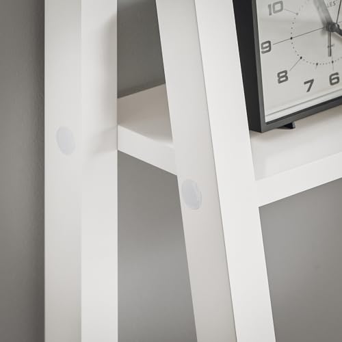 Haotian Ladder Shelf Desk Freestanding Bookshelf Space Saving Workstation Dresser Shelf Leaning Computer Desk with Shelves for Small Space, White FRG60-W