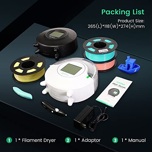 SUNLU Filament Dryer with Fan, Upgraded Fast Heating 3D Printer Filament Dryer Box, Keep Filament Dry During 3D Printing, PLA PETG ABS TPU Nylon ASA Filament Dehydrator Storage Box, FilaDryer S2 Black