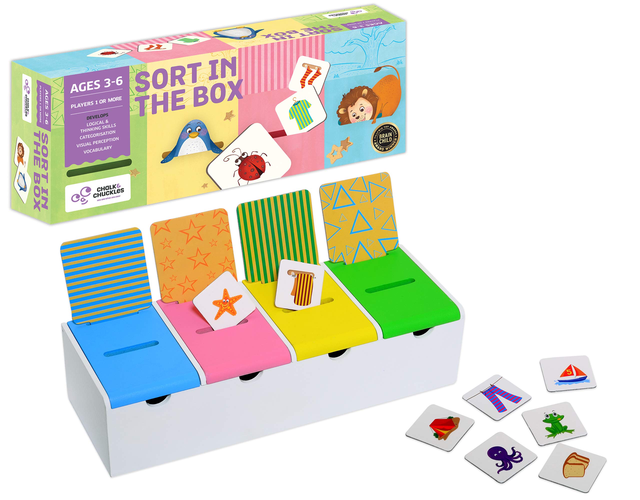 Chalk and Chuckles Sort in The Box - Fun Sorting and Matching Learning Activity for Kids Ages 3-6 - Smart Learning Educational Toys from Family Games for 3, 4, 5, 6 Years Old Boys and Girls