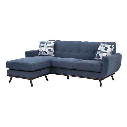 Lexicon Small Couch Mid Century Modern Sofa Living Room Sofa Couch with 2 Accent Pillows, Button Tufted Upholstered Small Sofa for Bedroom/Office/Apartment, Reversible L Shape Couch, Blue Chenille