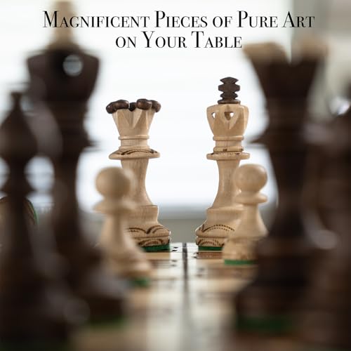 Wegiel Handmade Junior European International Chess Set - 16 Inch Luxury Wooden Chess Set for Adults and Kids, Premium Beech and Birch Wood - Unique Folding Design with Storage