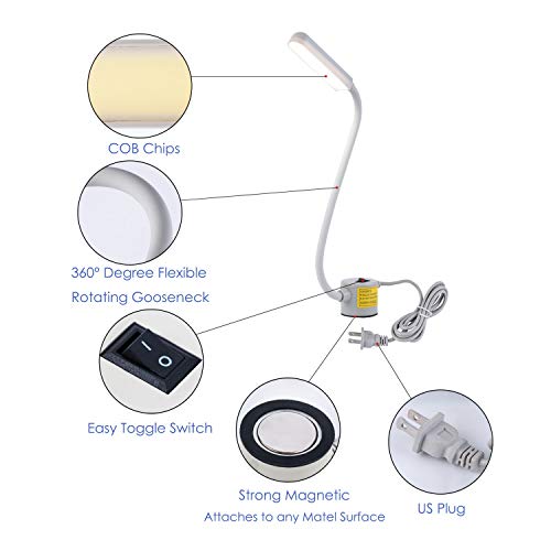 COB 30 LED Sewing Machine Light Kit Portable Work Light LED Light Flexible Gooseneck Lamp with 4W 130lm/W 120 Beam Angle Magnetic Mounting Base Desk Lamps for Quilting Work Sewing Machine Table Lathe