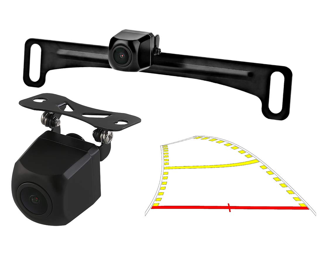 Car License Plate Trajectory Backup Camera with Dynamic Moving Guide Line, GreenYi-59 2in1 960x720 Waterproof Night Vision Rear View Camera with Wide View Angle
