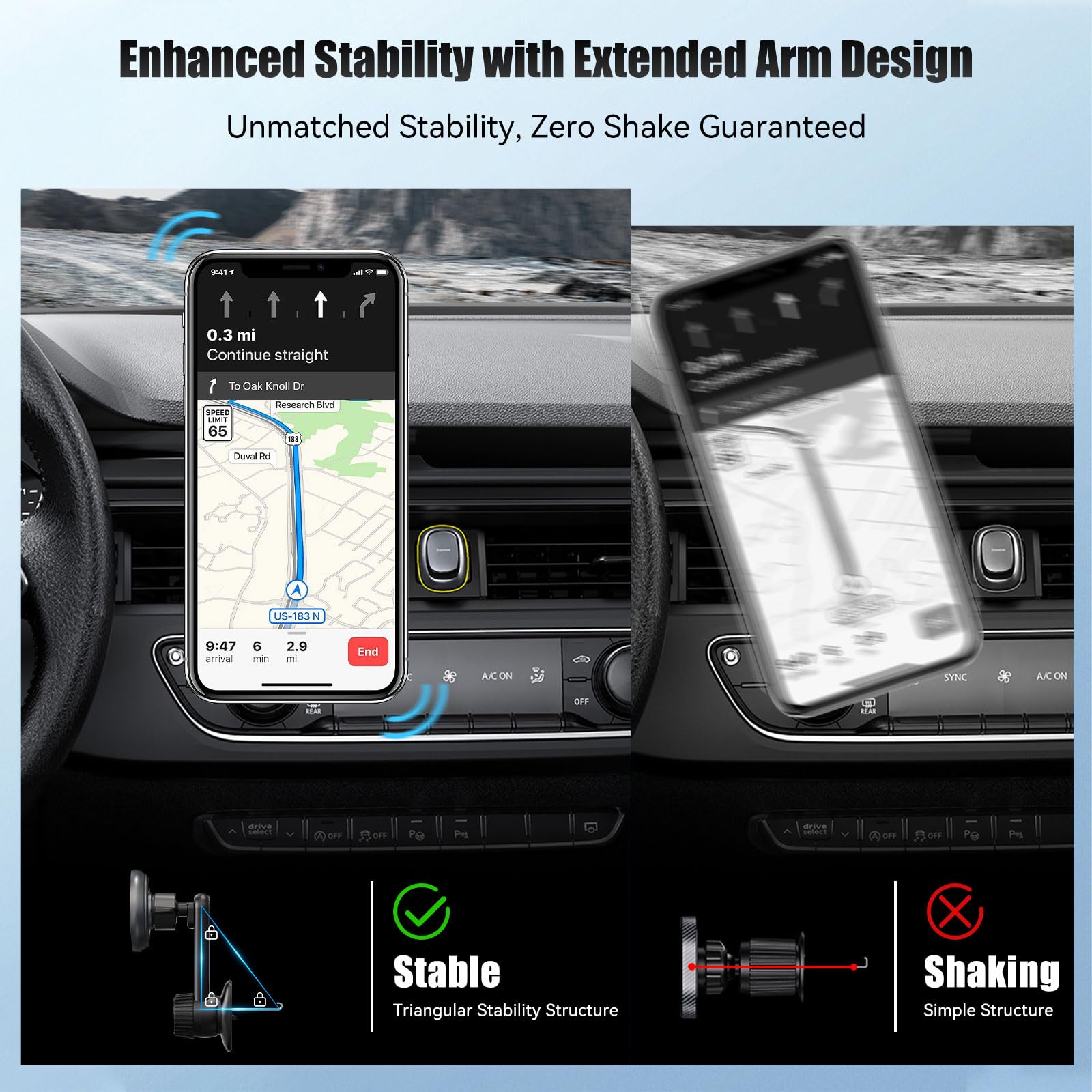 Car Mount for MagSafe,Magnetic Phone Car Mount 20 N52 Strong Magnets,Car Phone Holder with 2 Magnetic Plates,Magnet Phone Holder for iPhone14 13 12 Pro Max Plus,Phone Holder Car Accessories