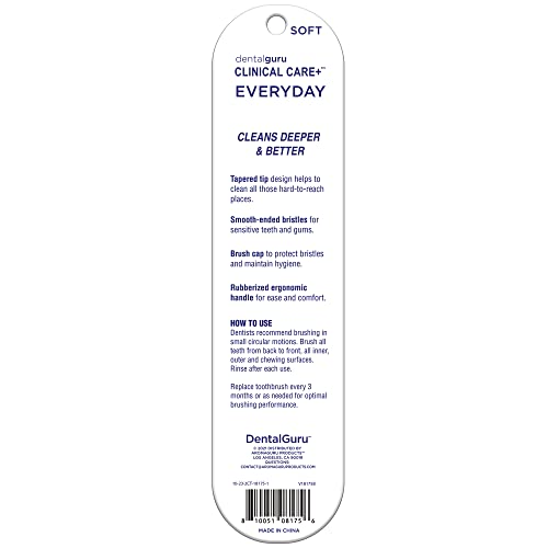 GuruNanda DentalGuru Everyday Soft Toothbrush for Kids & Adults- Designed for Deep Cleaning, Teeth Whitening Travel Toothbrushes with Brush Caps, Multi-Color, 2 Count (Pack of 1)