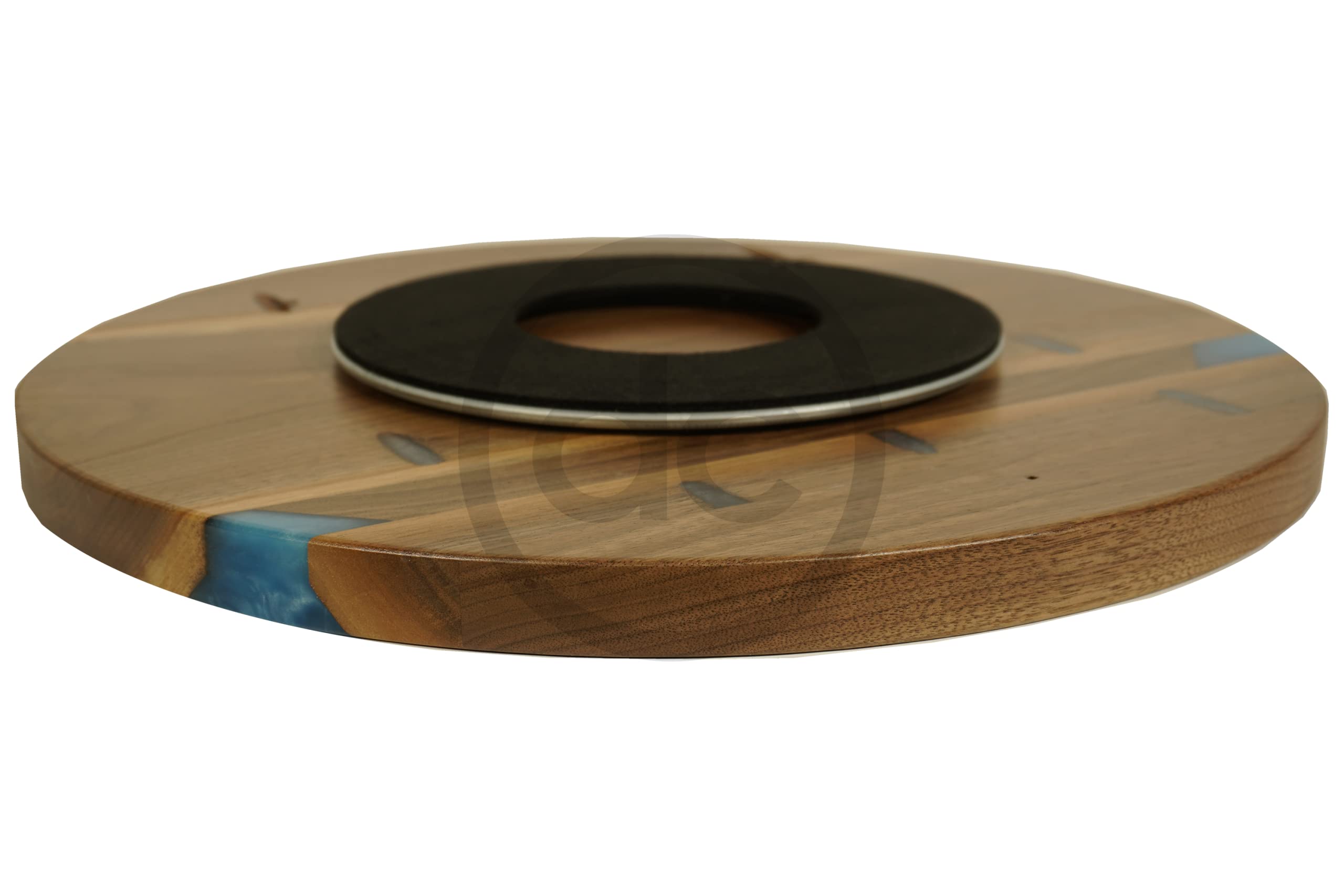 DutchCrafters 17" Round Lazy Susan, Solid Walnut Wood with Blue Resin Epoxy River Rotating Tray - Amish Made in America