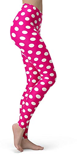 sissycos Women's Polka Dots Printed Leggings 80s Buttery Soft Stretchy Pants (Large-XX-Large, Polka Dots Rose Red)