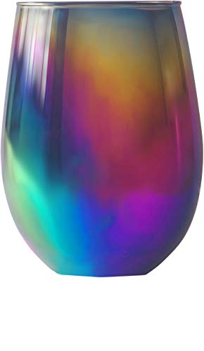 Circleware Rainbow Stemless Wine Glasses, Set of 4, Party Entertainment Dining Beverage Drinking Glassware Cups for Water, Liquor, Whiskey, Beer, Juice and Farmhouse Decor Gifts, 18.5 oz, Fusion