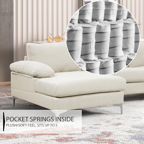 Casa Andrea Milano BOUCLÉ U-Shape Sectional Sofa, Luxury Couch with Extra Wide Chaise Lounge, Couch for Living Room Apartment Lounge, Cream Boucle