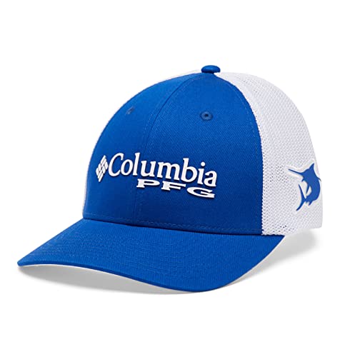 Columbia Unisex PFG Logo Mesh Ball Cap - High, Blue Macaw/White/Marlin, Small/Medium