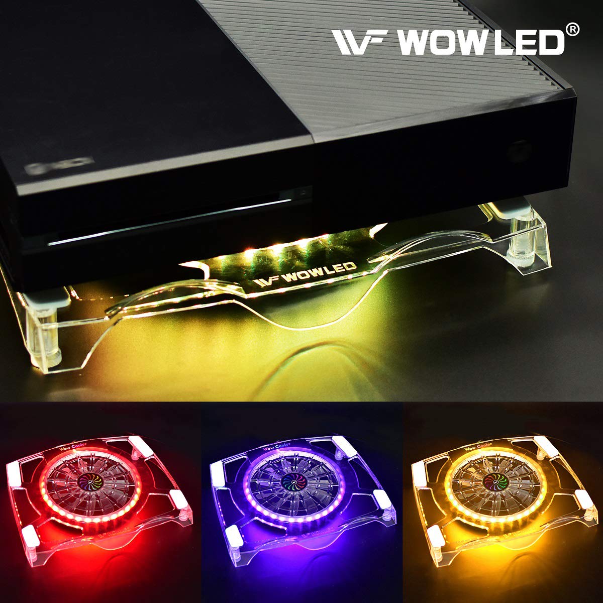 WFPOWER Cooling Fan for PS4, USB RGB LED Backlight, Multi-Color LED Light Cooler Stand, Gaming Mood Lights Pad, Compatible with Xbox, PS4 Pro, PS4 Slim, Consoles, Notebook, Laptop