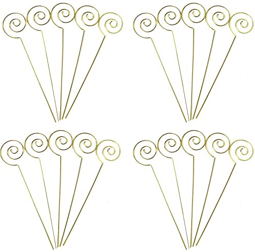 HOHIYA 50pc Floral Card Holder Pick Stick Wire Clip Place Photo Picture Centerpieces Memo Note Clamp Clay Cake Accessories Taiwan Made Gold 5 inch