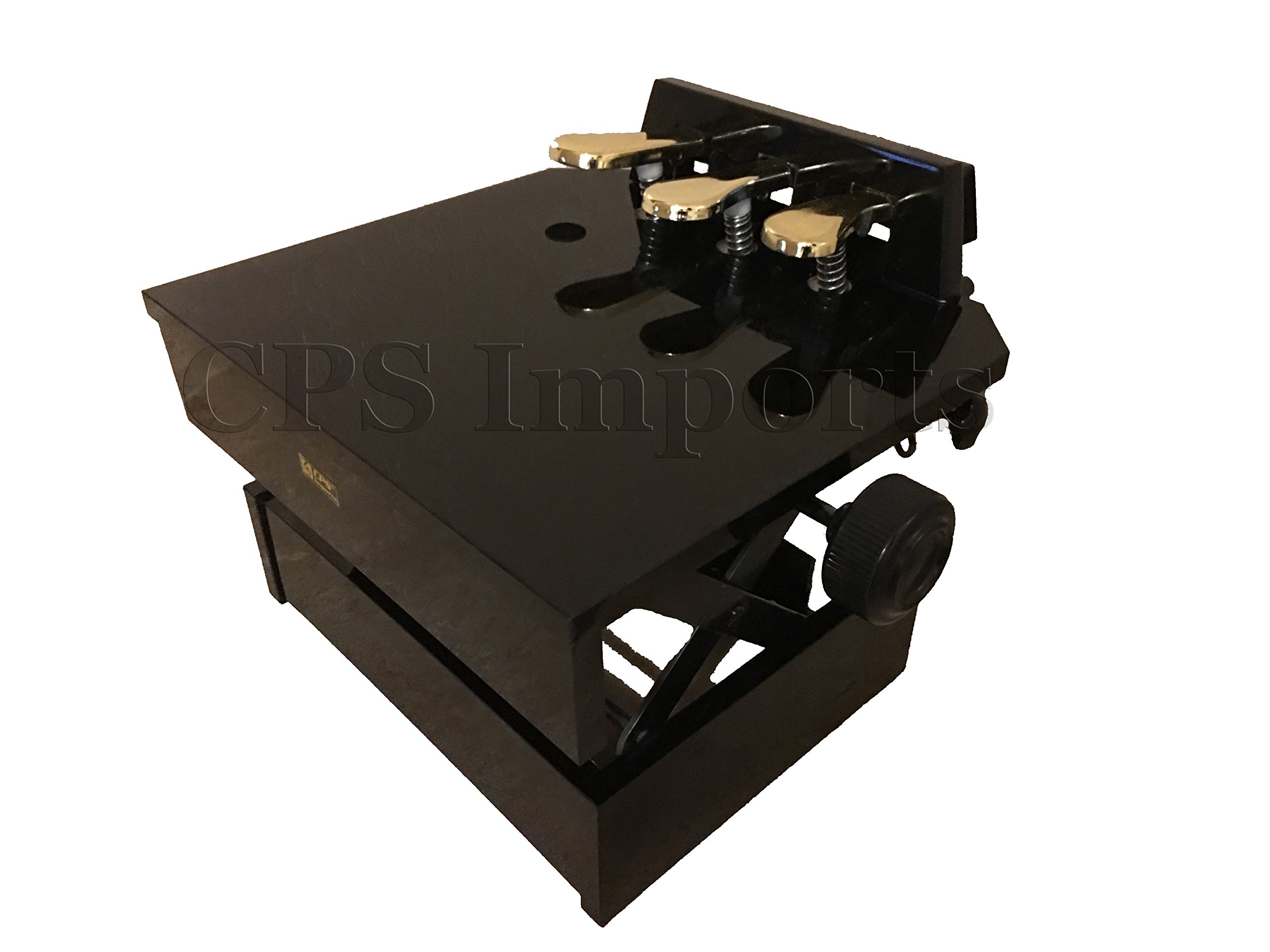 CPS Imports Wood Adjustable Piano Pedal Extender Bench in Ebony with 3 Pedals