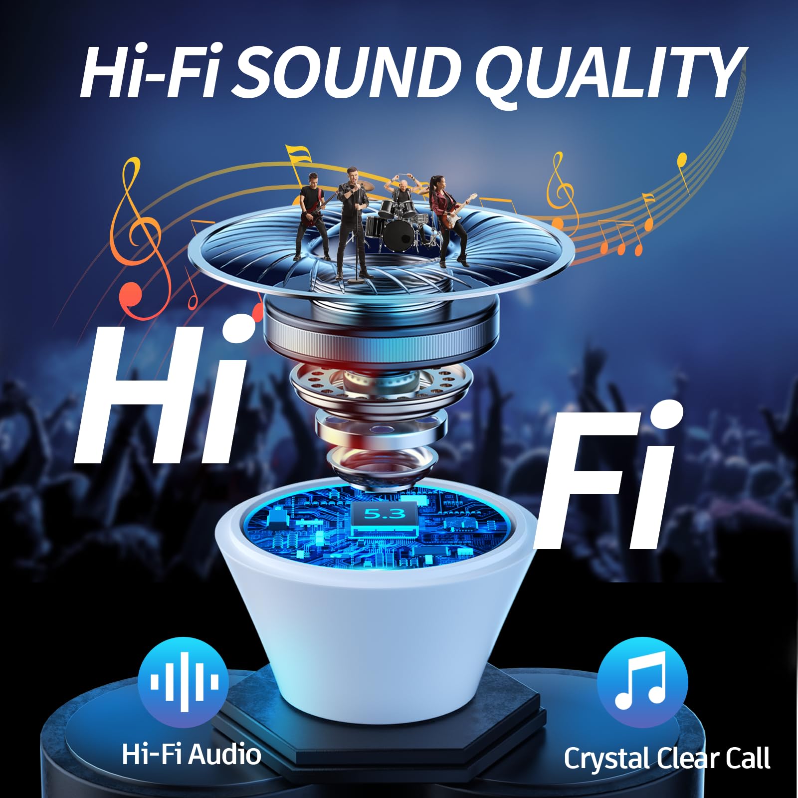 Carego Wireless Ear Buds Bluetooth Earbuds, 60H Playtime LED Power Display, Bluetooth 5.3 Headphone with Mic, Noise Cancellation Stereo Sound, IPX5 Earphone for iPhone/Samsung/Android/iOS, Y42 PRO-C