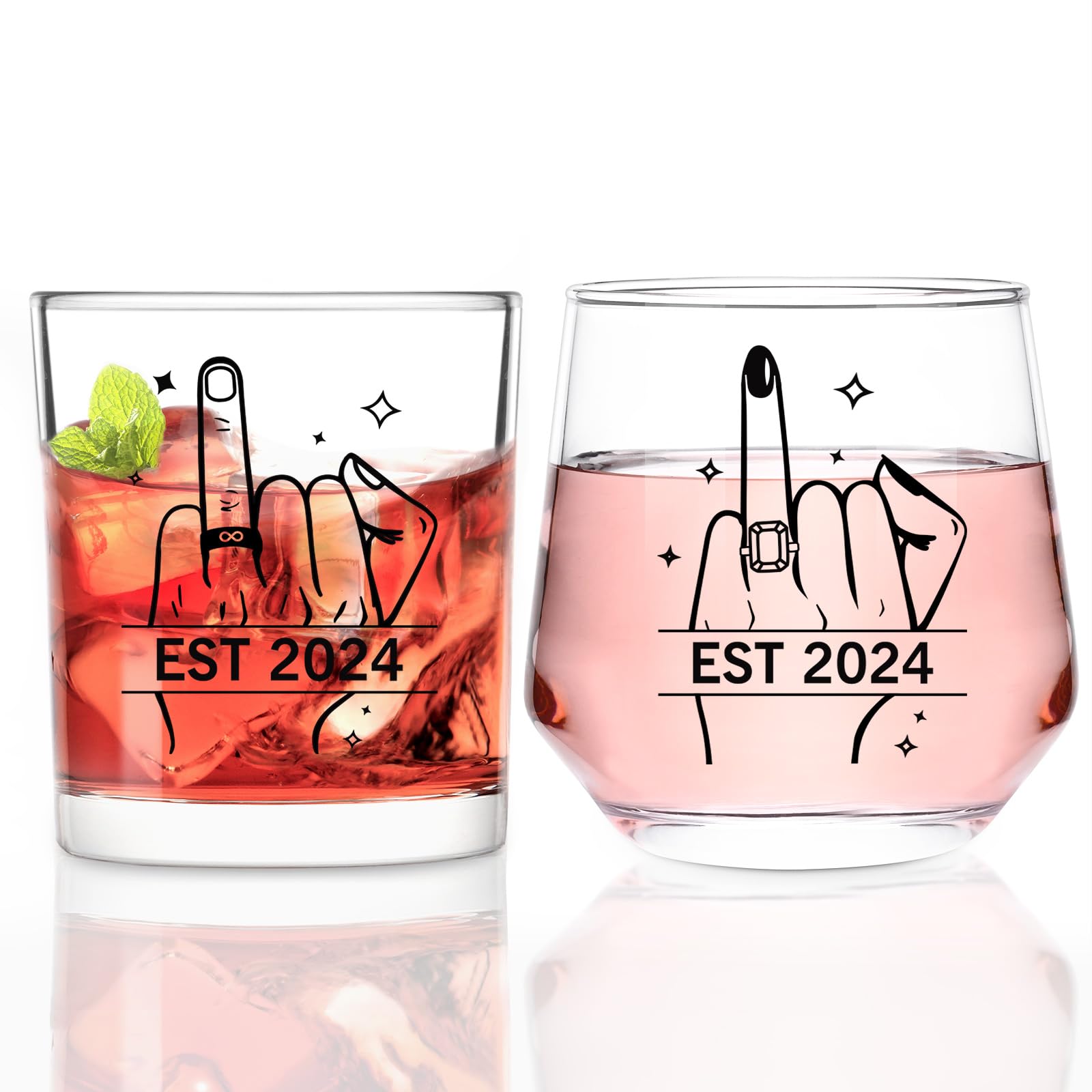 Futtumy Ring Finger Est 2024 Wine Glasses and Whisky Glasses, Wedding Gifts for Couples, Bridal Shower Gifts, Bride and Groom Gifts, Engagement Gifts for Couples Mr. Mrs. His Hers Bride To Be