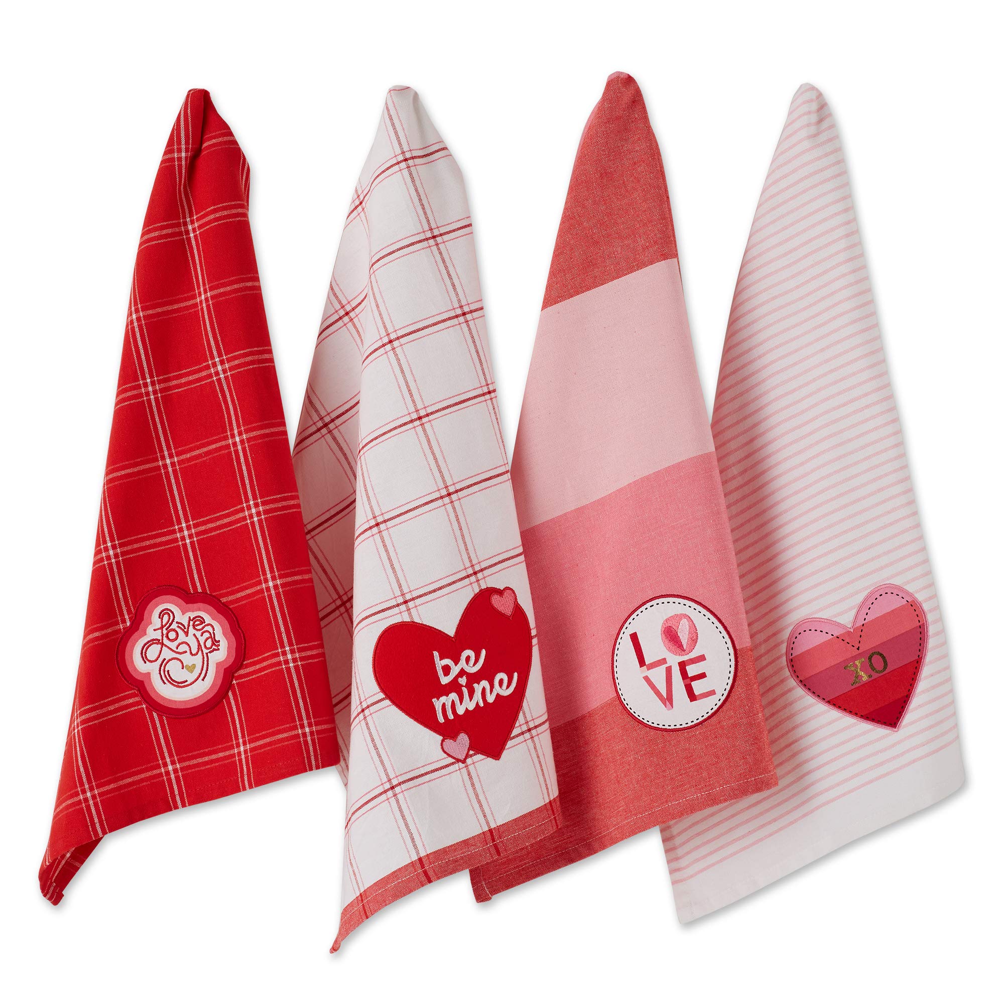 DII Valentine's Day Collection Kitchen, Dishtowel Set, 18x28, Love Assorted, 4 Piece