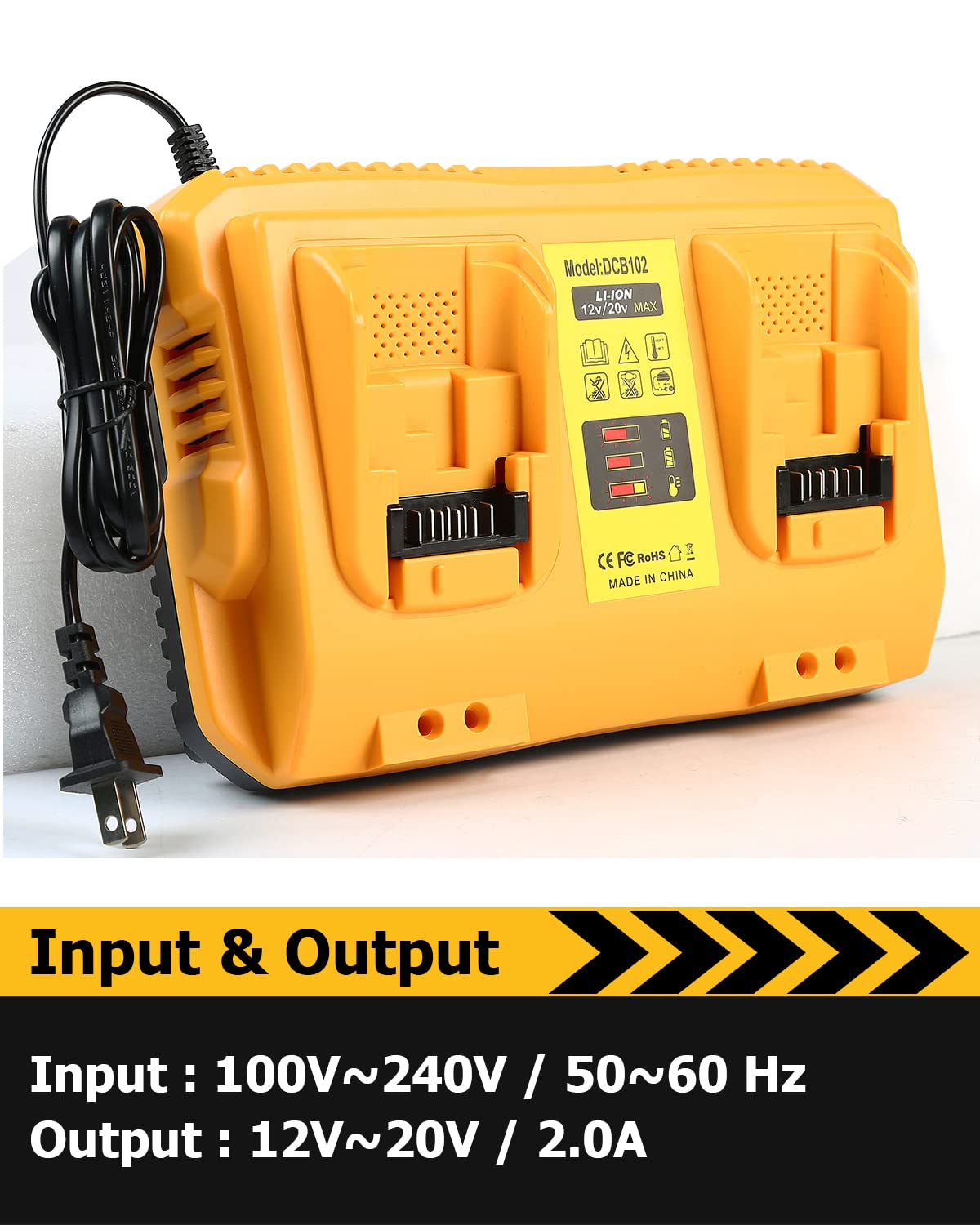 DCB102 Replacement for Dewalt Battery Charger Station Comaptible with Dewalt 12V/20V Battery Charger Work with Dewalt 20V Battery and Tools(Yellow)