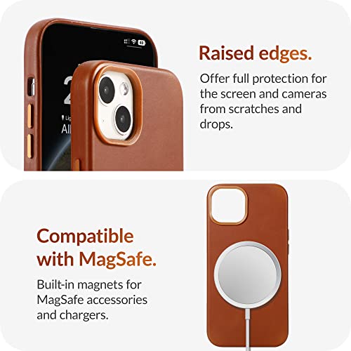 LONLI Edition - (for iPhone 14) - Premium European Genuine Leather Case | Develop Patina Over Time | Compatible with Magsafe - Brown