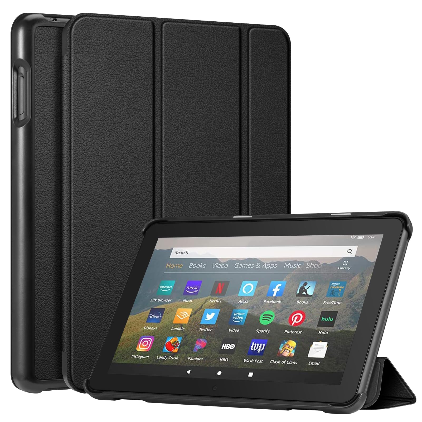 Fintie Trifold Case for Amazon Fire HD 8 and Fire HD 8 Plus Tablet (Fits Both 12th/10th Generation, 2022/2020 Release) - Slim Lightweight Hard Shell Stand Cover with Auto Wake/Sleep, Black