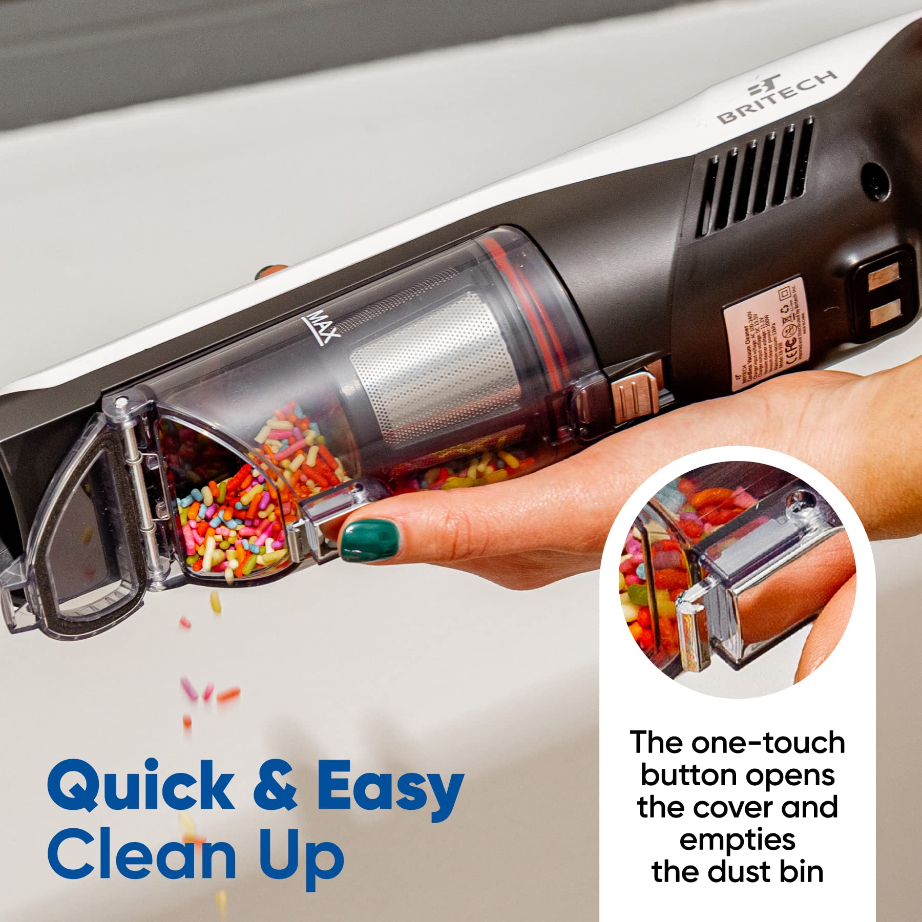BRITECH Cordless Lightweight Stick Vacuum Cleaner, 300W Motor for Powerful Suction 40min Runtime, LED Display Screen & Headlights, Great for Carpet Cleaner, Hardwood Floor & Pet Hair (Red)
