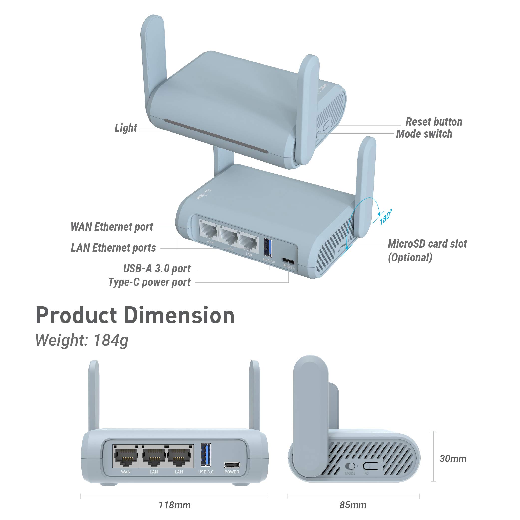 GL.iNet GL-MT1300 (Beryl) VPN Wireless Little Travel Router – Connect to Hotel WiFi & Captive Portal, USB 3.0, 3 Gigabit Ports, Range Extender, Assess Point, Pocket-Sized, MicroSD Slot, Easy to Setup