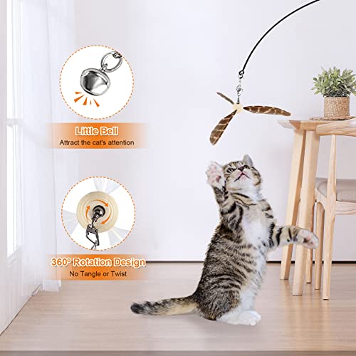 Jetczo Cat Feather Toys, Cat Wand Toys, Interactive Cat Toys with 3 Feather Refills, 30.7β Steel Wheel with Feather Bell for Kitty Kitten (Windmill Feathers)