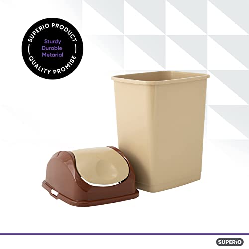 Superio Swing Top Trash Can, Waste Bin for Home, Kitchen, Office, Bedroom, Bathroom, Ideal for Large or Small Spaces - Beige (3 Pack - 4.5 Gal, 13 Gal)