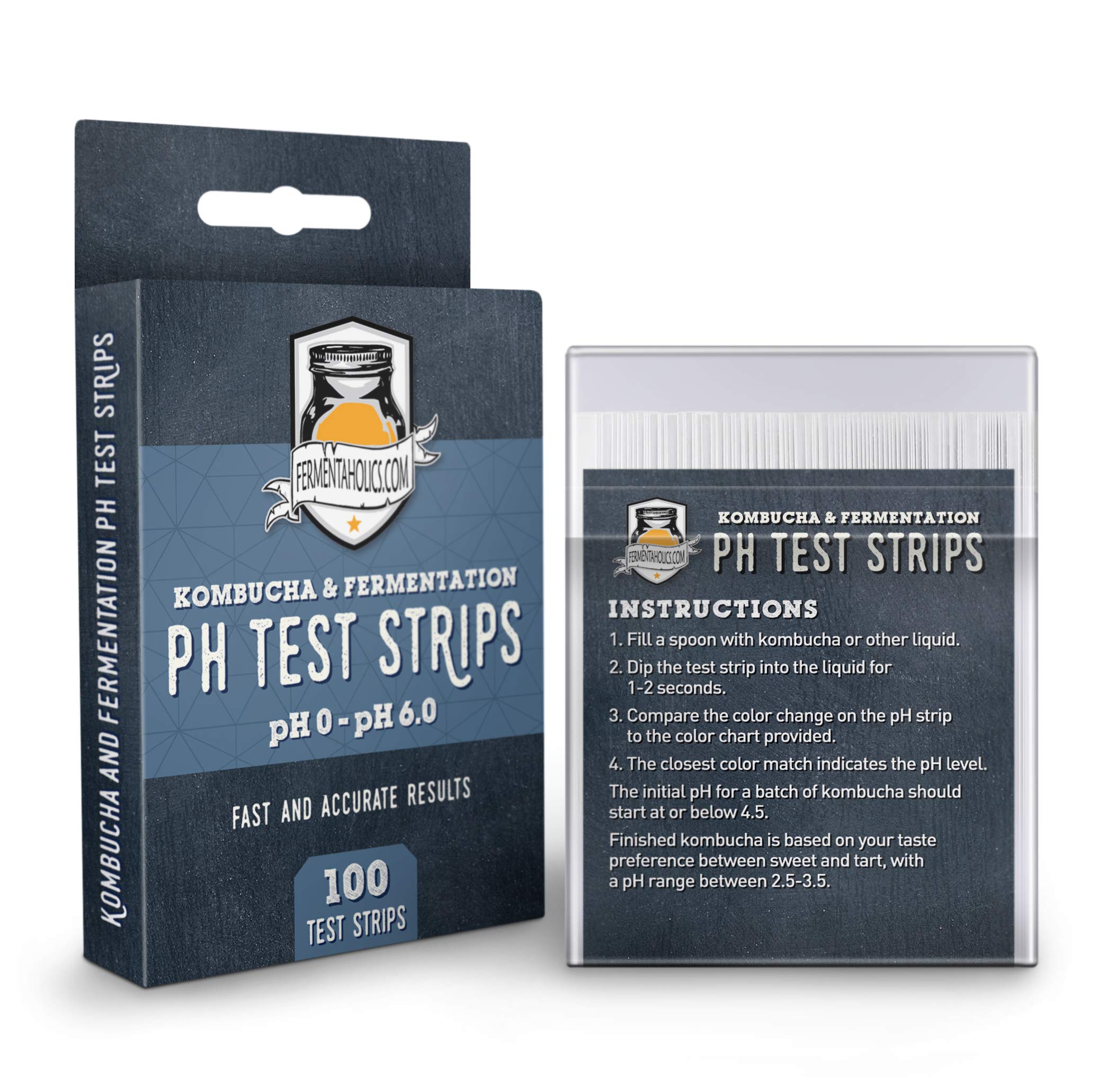 Kombucha pH Test Strips - pH Range 0-6 | 100 Test Sticks | Instant Read | Food Service, Brewing and Fermentation Test Strips