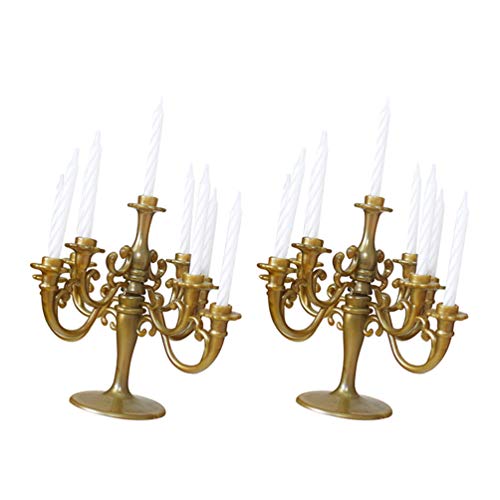 Generic 2pcs Candelabra Birthday Candles Golden Cake Candle Holders Gorgeous Wedding Cupcake Decor Unique Cake Picks 9R5151BP6DDH17J 10X10X18cm