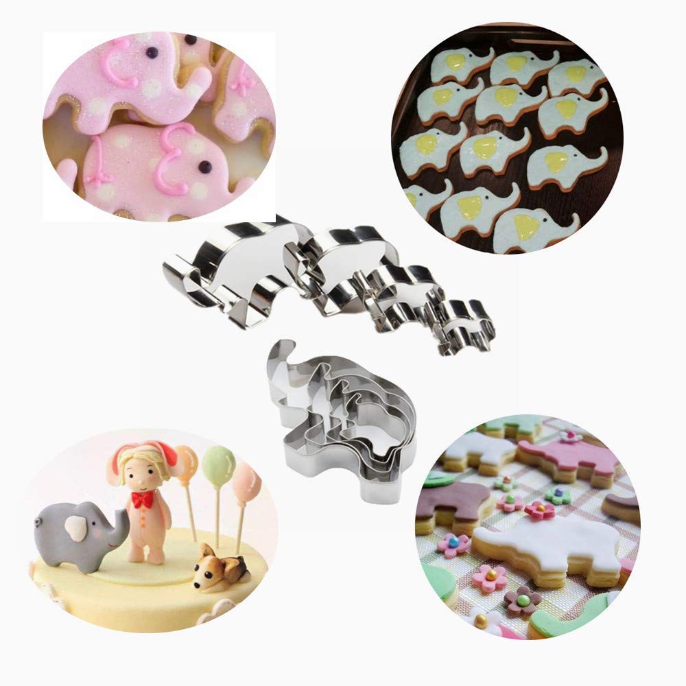 Elephant Cookie Cutter Set of 4 Counts Animal Biscuit Cutter Baby Shower Press Cookie Molds Stainless Steel Metal Fondant Cutter (Elephant Cookie Cutter)