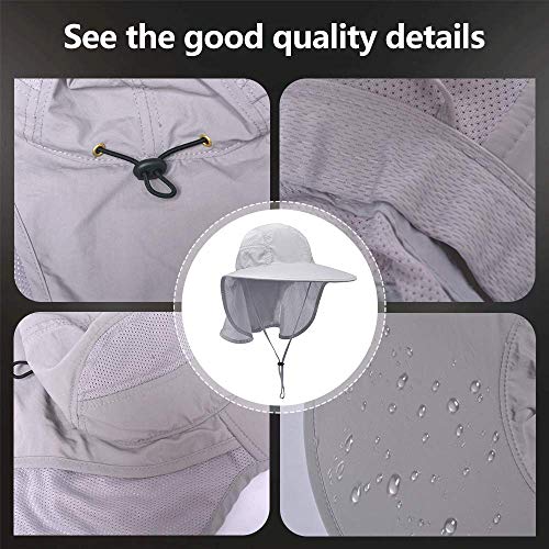 lenikis Unisex Outdoor Activities UV Protecting Sun Hats with Neck Flap Black Grey