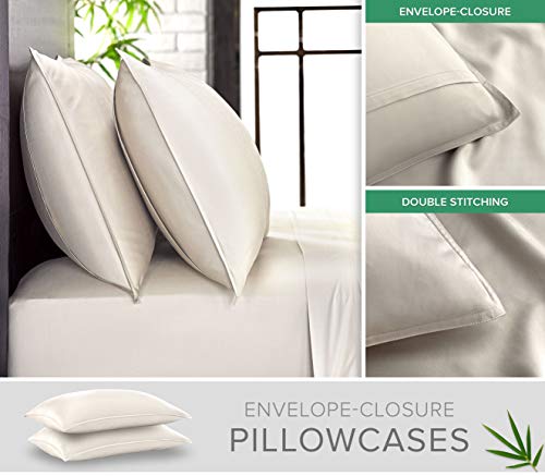 Pure Bamboo Sheets King Size Bed Sheets 4 Piece Set, Genuine 100% Organic Bamboo, Luxuriously Soft & Cooling, Double Stitching, 16 Inch Deep Pockets, Lifetime Quality Promise (King, Ivory)