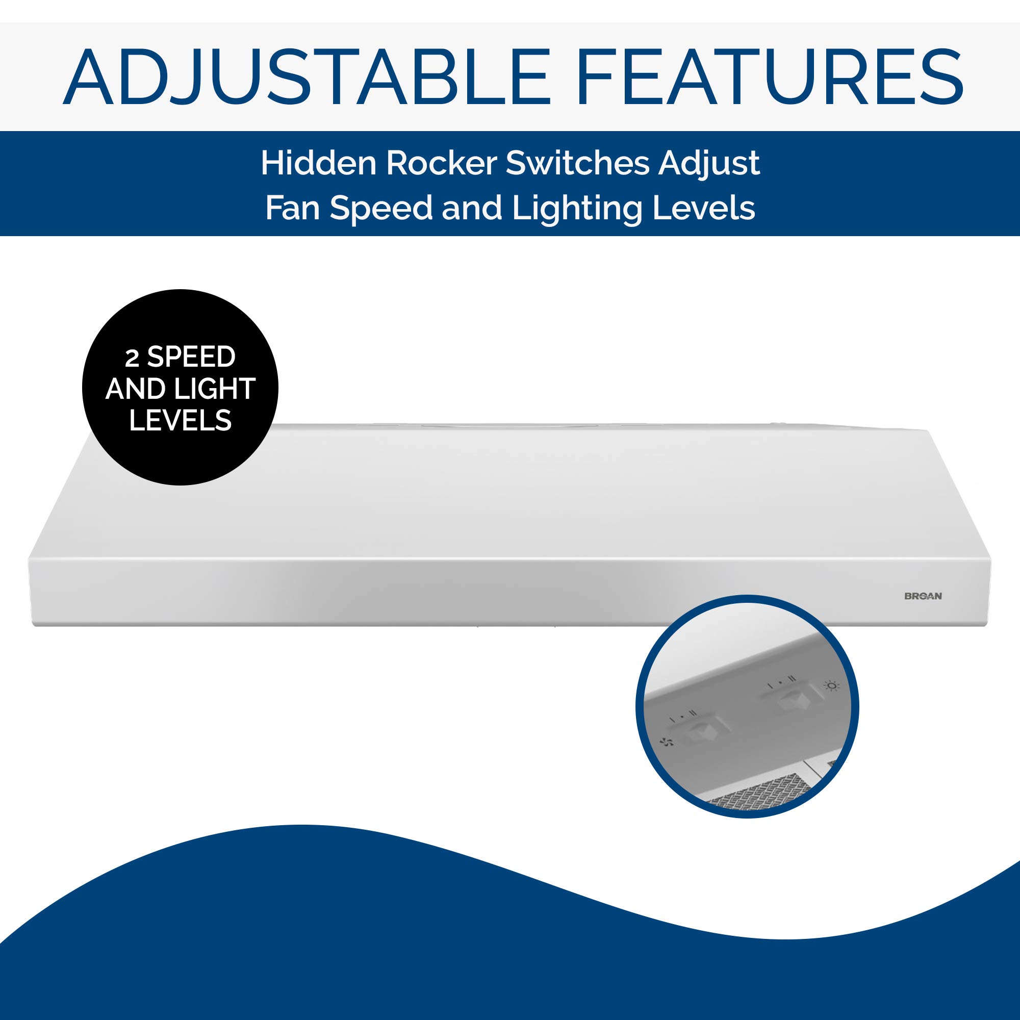 Broan-NuTone Glacier 36-inch Under-Cabinet 4-Way Convertible Range Hood with 2-Speed Exhaust Fan and Light White
