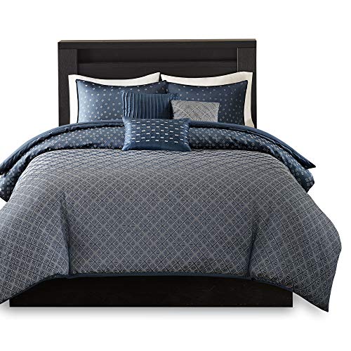 Madison Park Biloxi Duvet Cover - Navy, Geometric Duvet Cover Set β 6 Piece β Ultra Soft Microfiber Light Weight Bed Comforter Covers, King/Cal King(104"x92") (MP12-3737)
