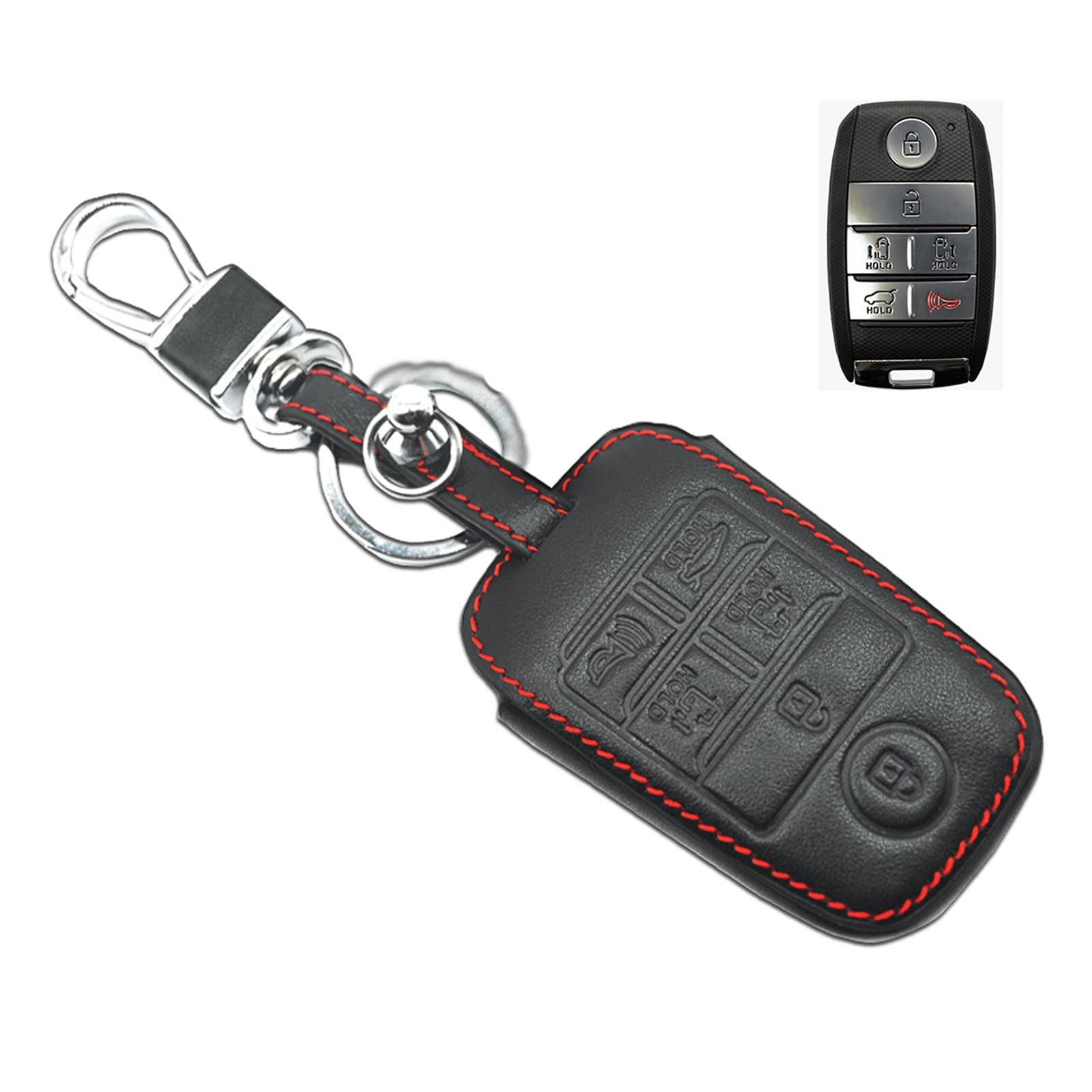 Compatible with Kia Sedona 6 Buttons Leather Case Smart Key Fob Cover Keyless Remote Holder Protecter