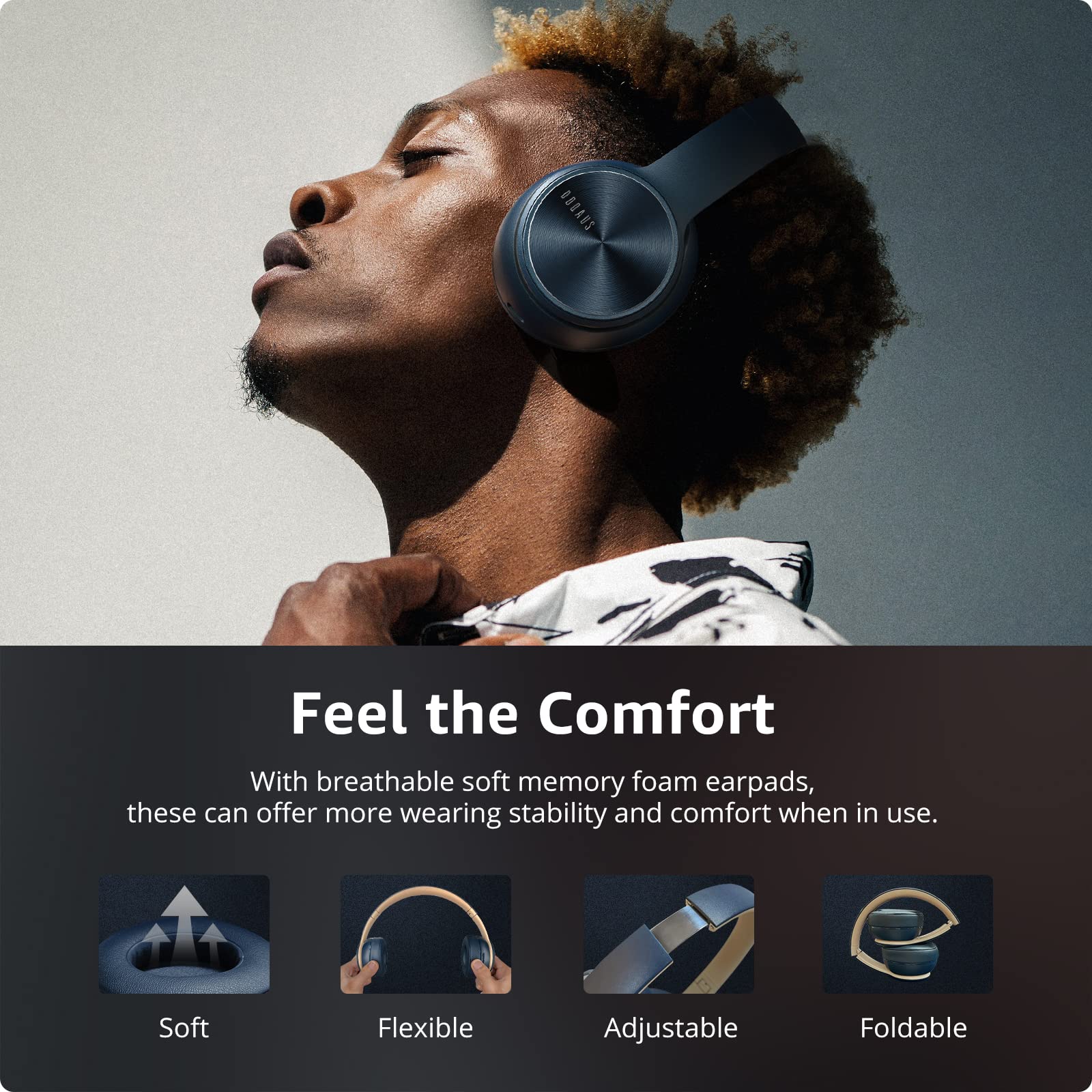 DOQAUS Bluetooth 5.3 Wireless Headphones On-Ear, 40H Playtime Bluetooth Headphones with 3EQ Modes, HiFi Stereo Headphones with Microphone, Premium Sound & Stable Connection for Phone/PC/Tablet(Black)