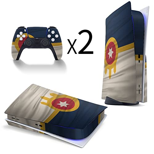 Flag of Tulsa Full Protective Skin Cover Design Wrap Decal Sticker Compatible with PS5 Disk Version Console and Controller