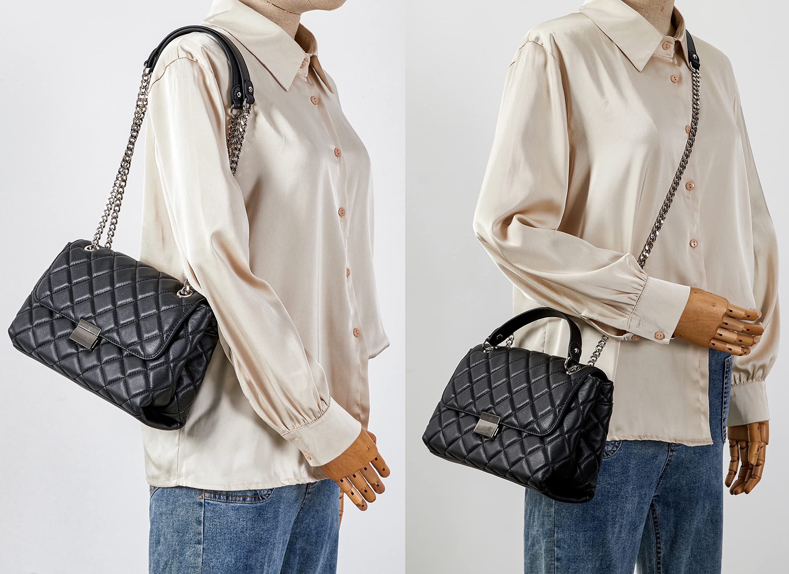 DORIS&JACKY Leather Quilted Shoulder Handbags Classical Crossbody Purse with Metal Chain (PINK)