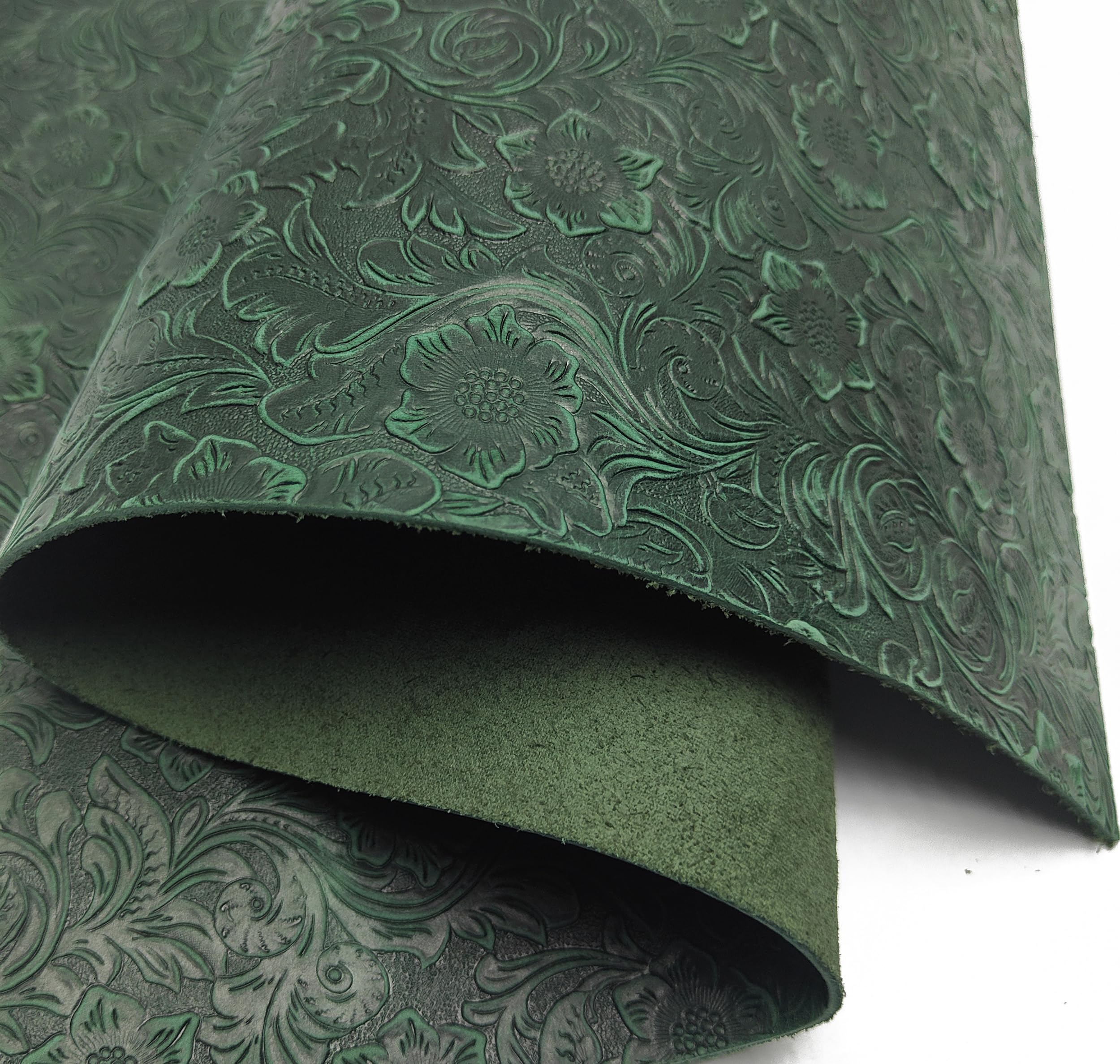 DOQN Bump Texture Genuine Leather Sheets Plain Geometric Pattern Printed Leather Sheet for Crafts (Green, 6"x12")