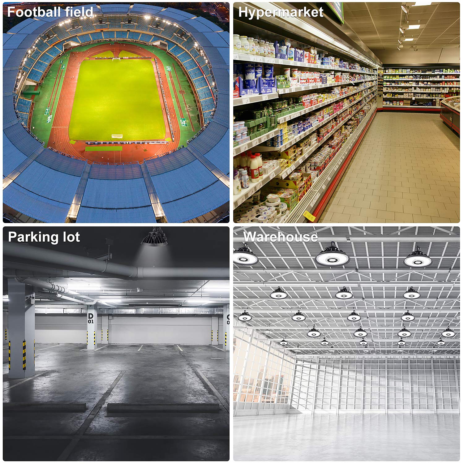 CPROSP UFO High Bay Light LED 150W 1~10V Dimmable 5000K 20000lm, with US Plug, IP66 Waterproof, for Commercial Warehouse/Workshop/Wet Location Area Light