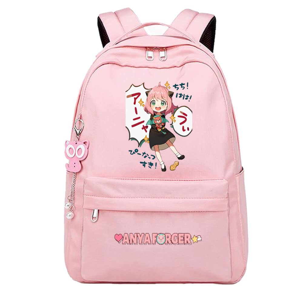 COSABZ Anime Anya Forger Backpack Cosplay Kawaii Backpack Schoolbag Mochila Bag With Pendant For Girls Pink (2)