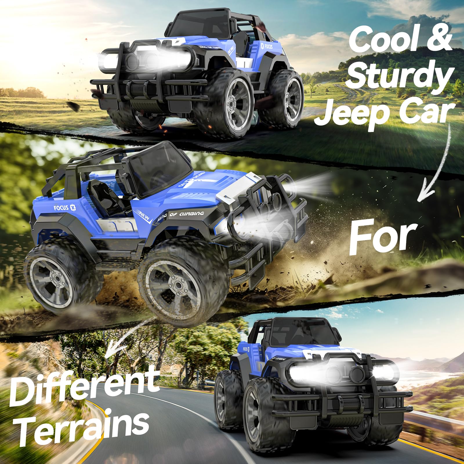 DEERC Remote Control Car, RC Stunt Car W/Lighting & Sound, 360° Rotation 4WD 2.4GHz All Terrain Monster Trucks, 2 Rechargeable Batteries 50 Min Play