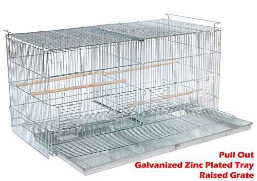 LOT of Galvanized Zinc Plated Stackable Breeder Bird Flight Cage with Removable Center Divider and Breeding Nest Doors (Galvanized Zinc, 35.5"x18"x19"H Lot-2 ADD ON)