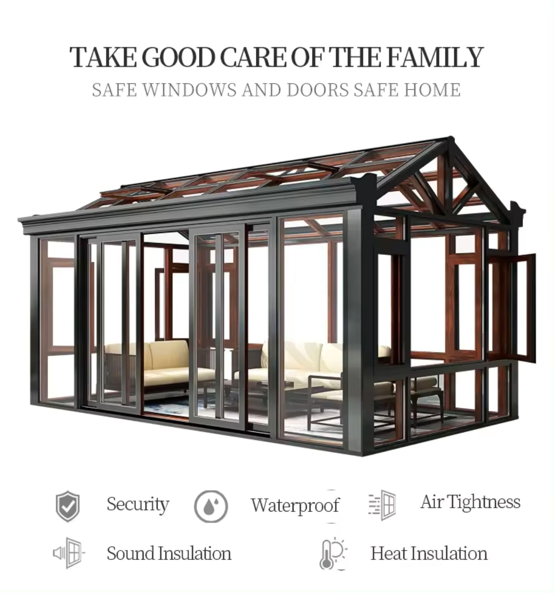 Generic Soundproof Windproof Modular Prefab Sun Room Glass Garden House Outdoor Aluminium Triangle Sunroms, Customized