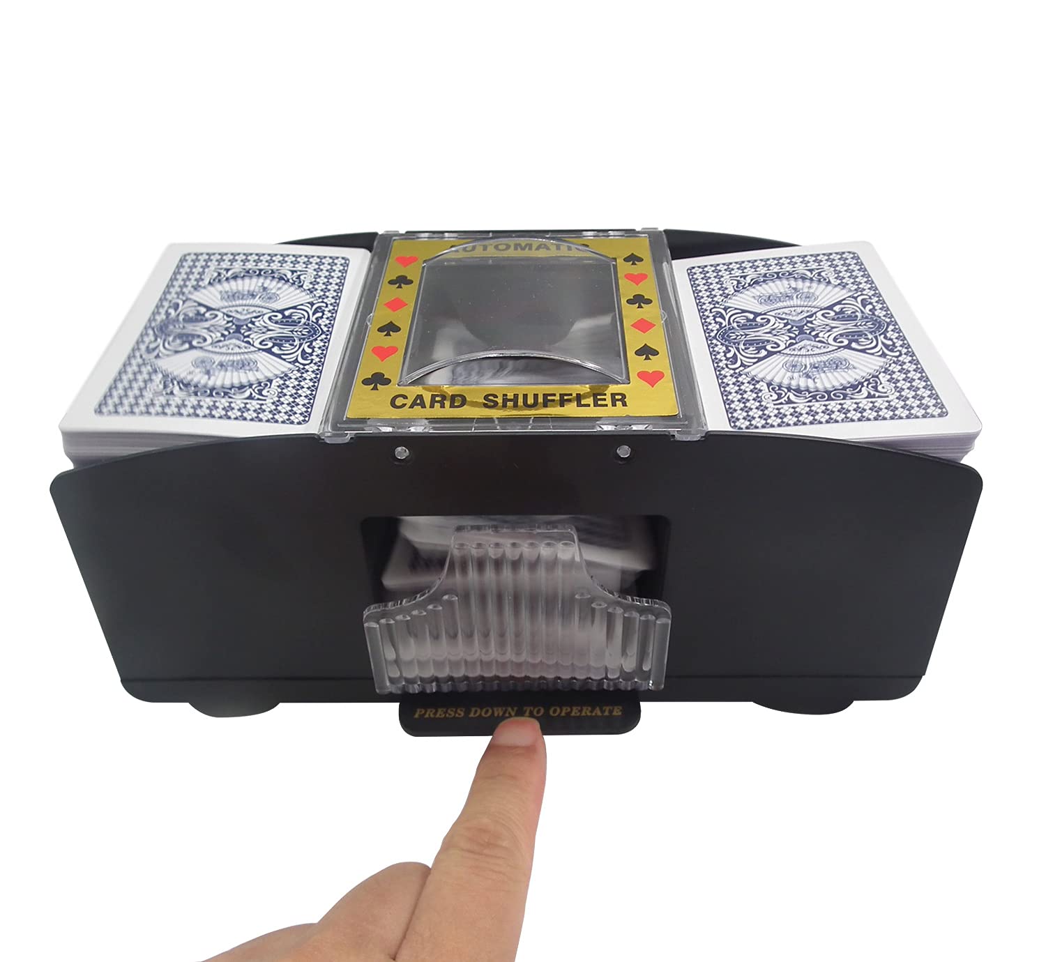 TAAVOP Automatic Card Shuffler, 1-2 Deck Battery-Operated Electric Poker Card Shuffler Machine, for Playing CardsUNO (Black), 8 x 4 x 4 inches;15.11 Ounces